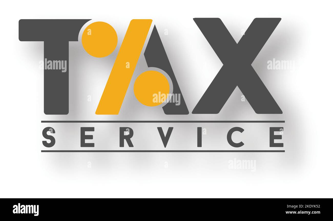 A digital illustration of a gray orange Tax Service company logo on a ...