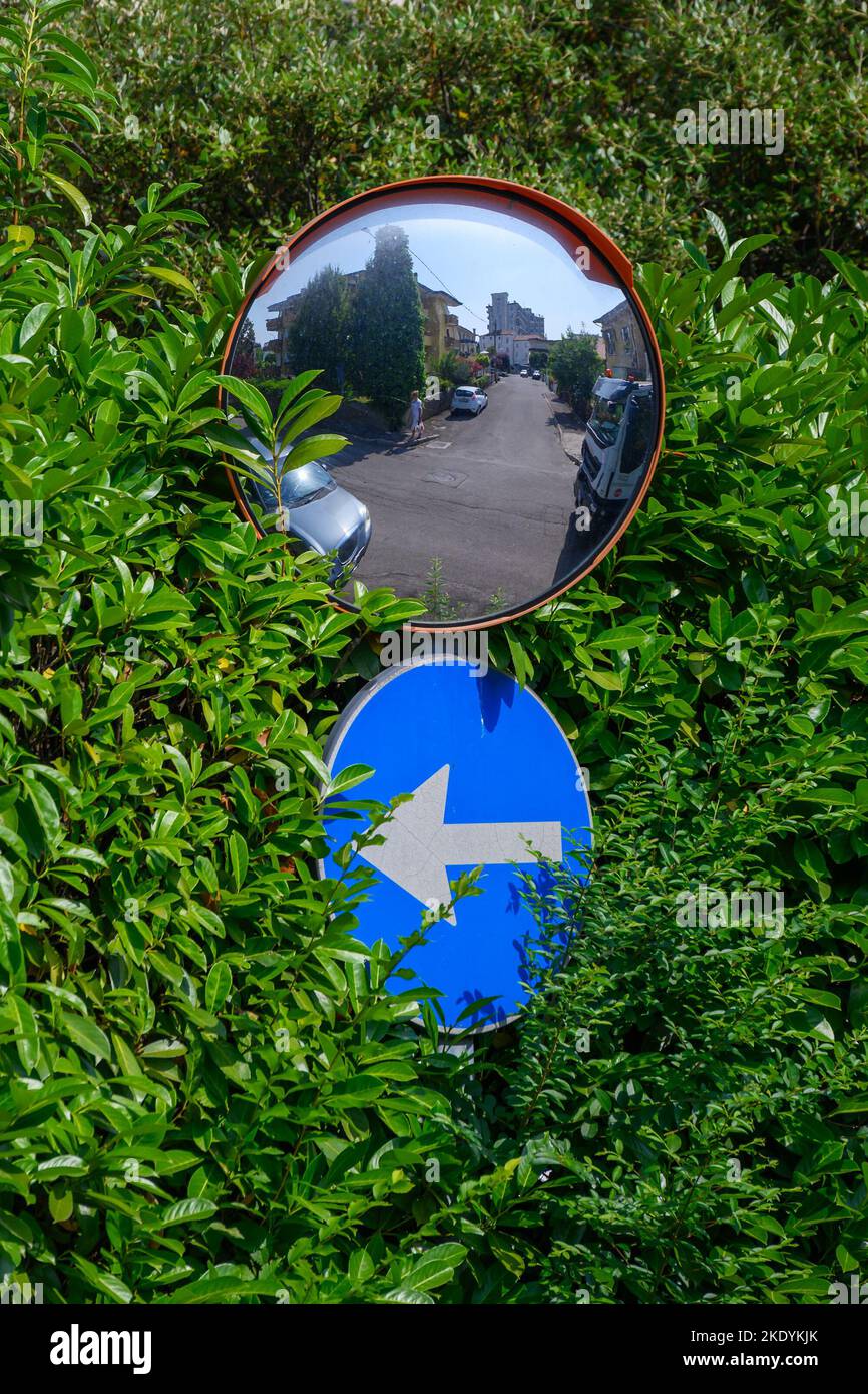 Road sign in a green hedge Stock Photo - Alamy