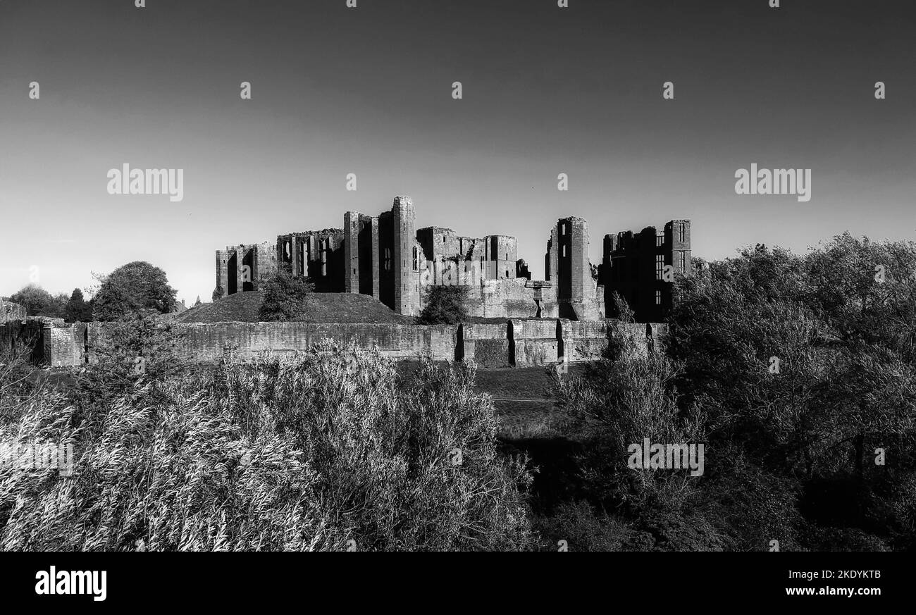 A grayscale of an uncompleted building in the middle of a forest full ...