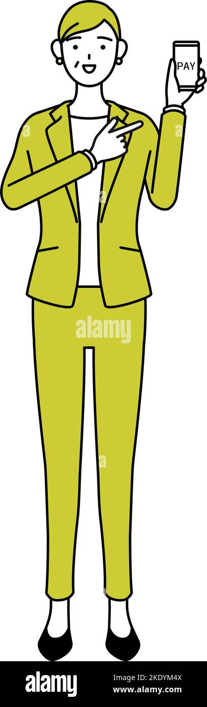 Simple line drawing illustration of a Senior woman in suit,female ...