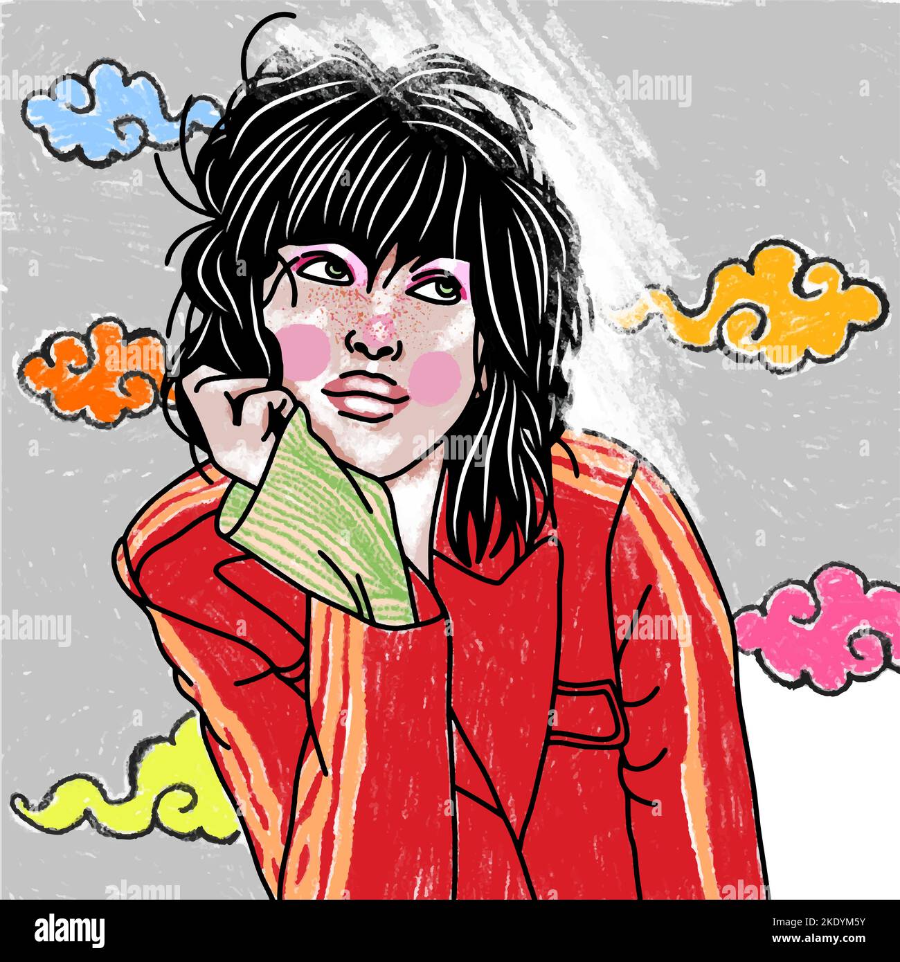 Fashionable girl in stylish clothes on a beautiful background, bright ...