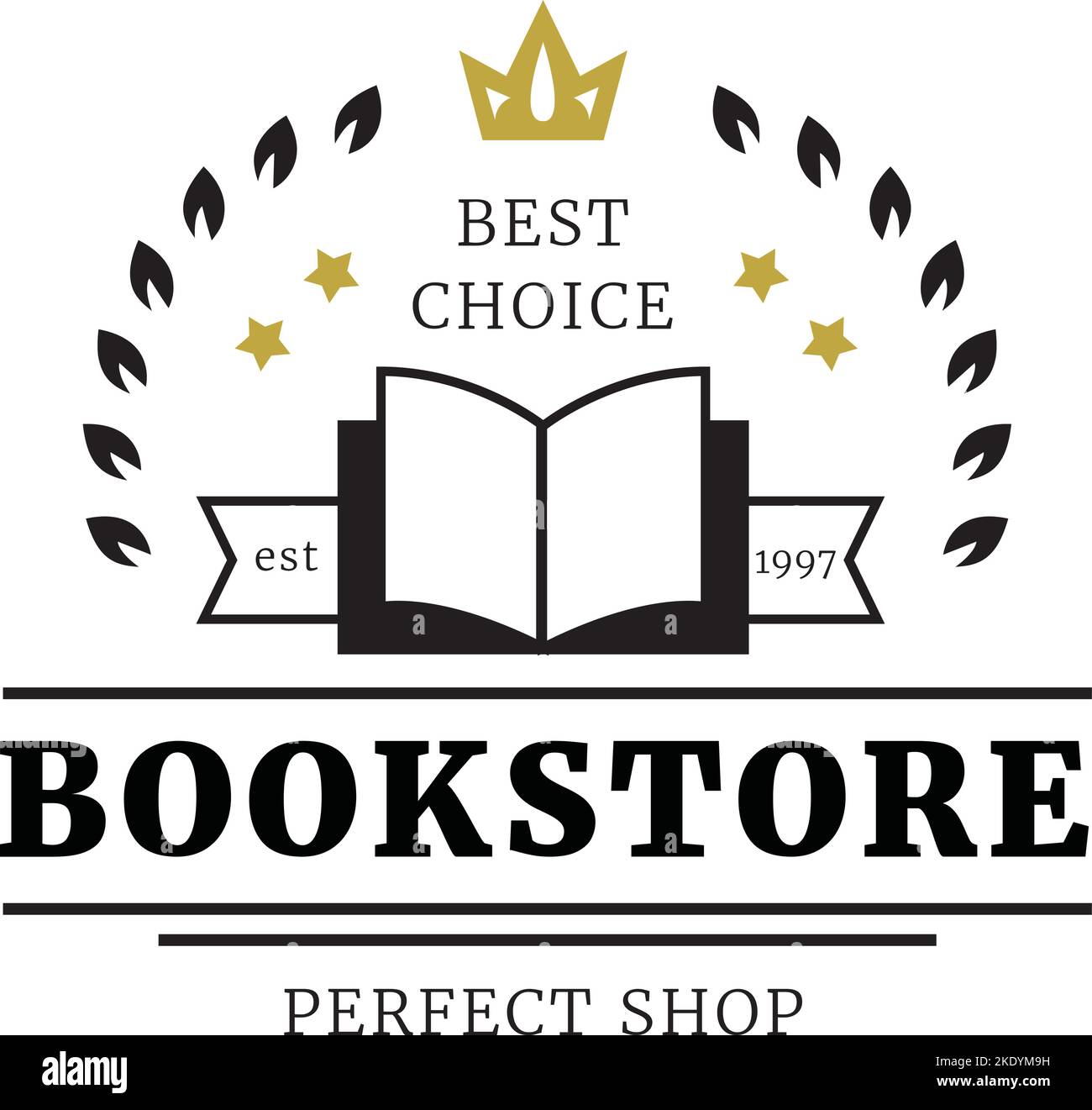 A creative bookstore logo design in black and golden colors Stock ...