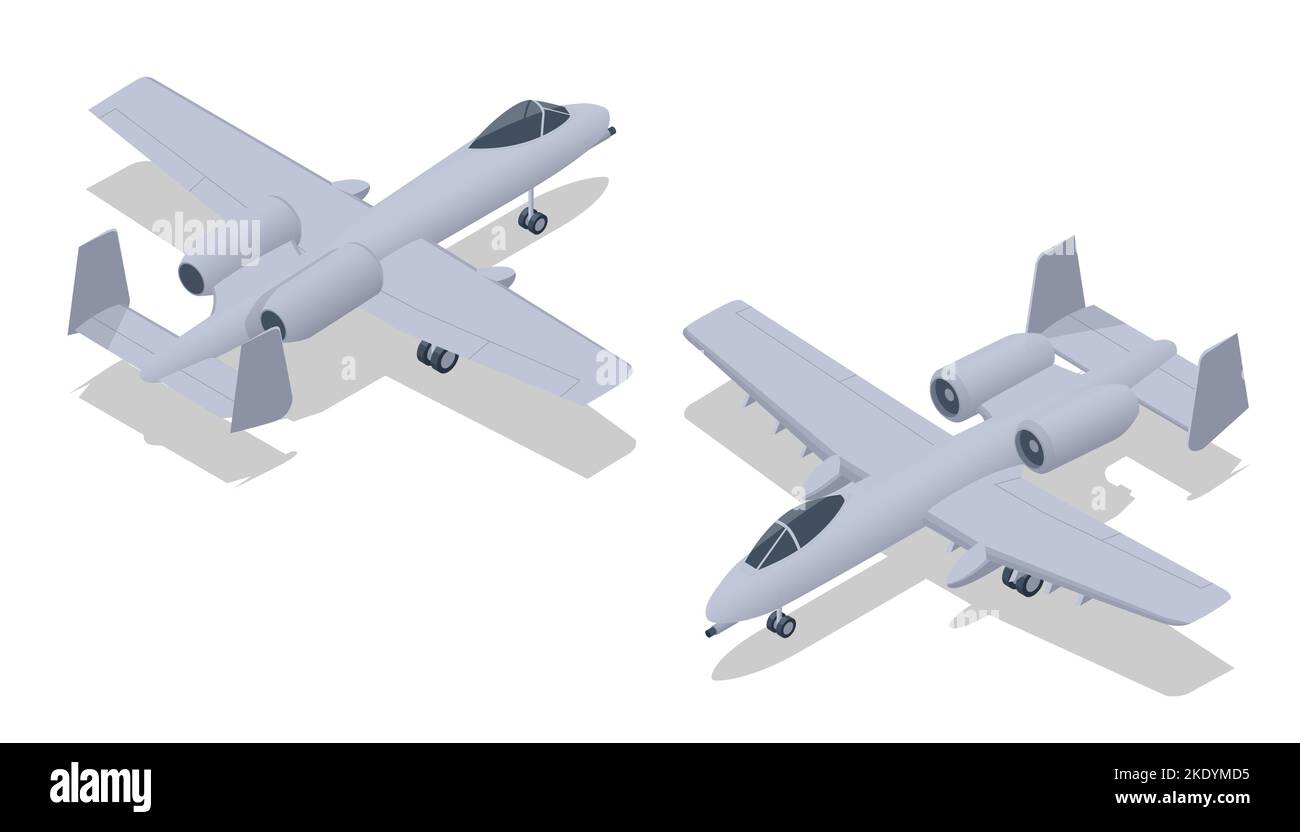 Isometric Close air support attack aircraft Fairchild Republic A-10 ...