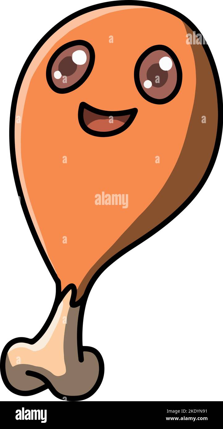 A vertical kawaii chicken wing smiling over a white background Stock ...