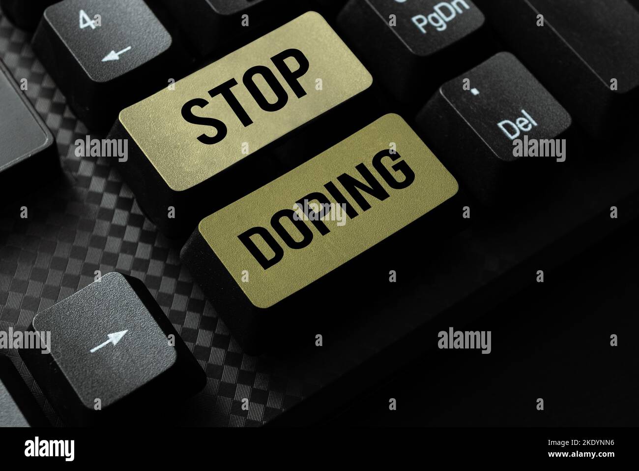 Text sign showing Stop Doping, Internet Concept quit the use of banned ...