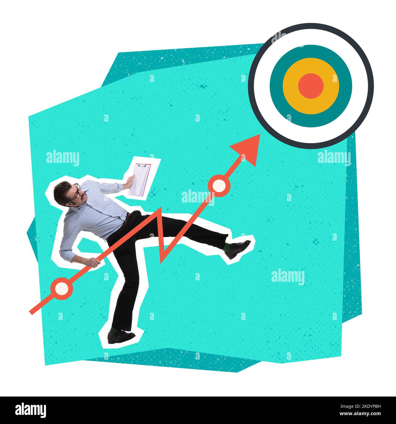 Contemporary art collage. Creative design. Businessman holding graph ...