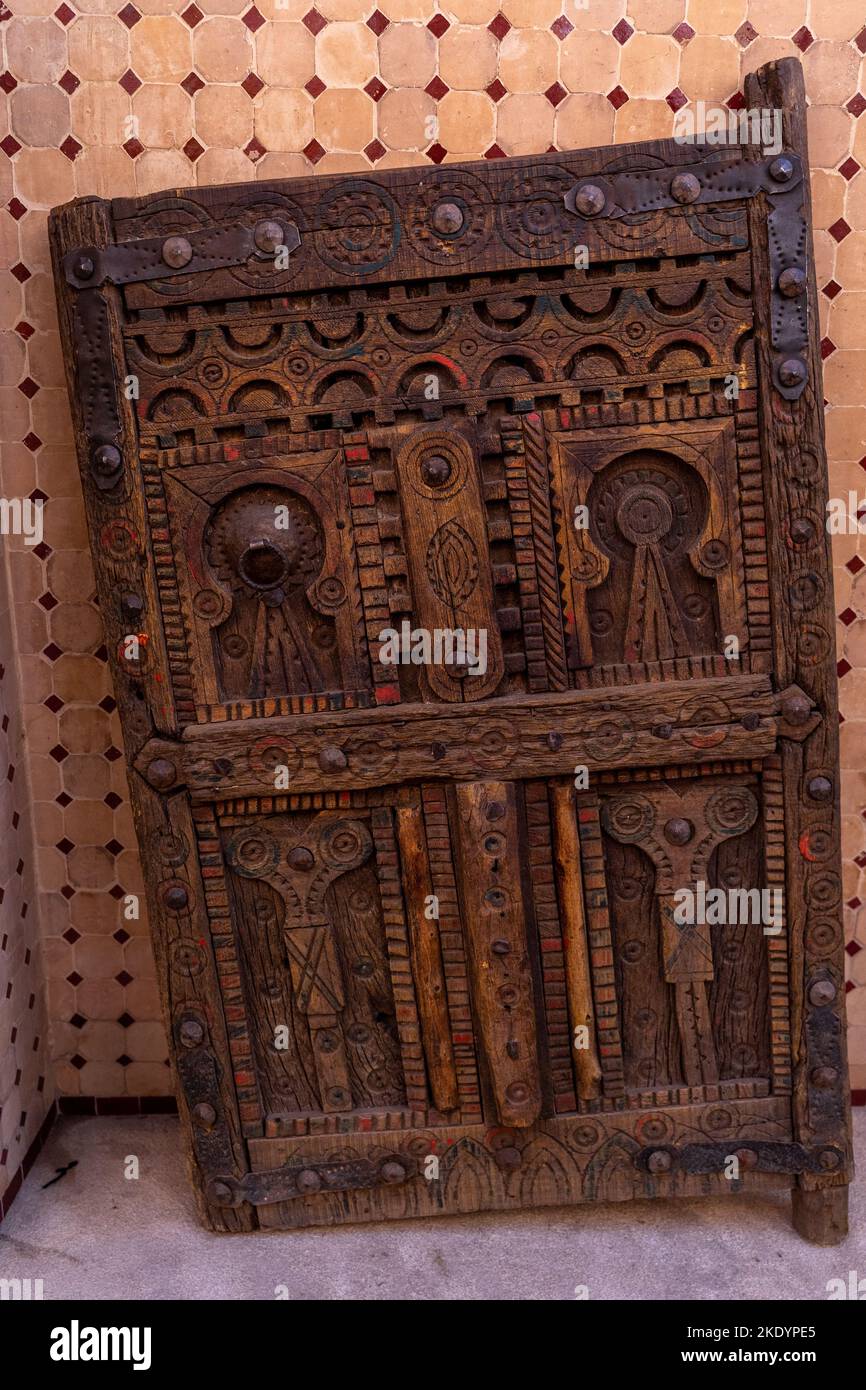 An ancient and detailed brown wooden windows shutters made in Morocco ...