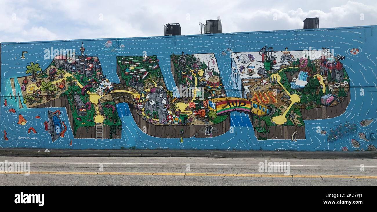 The famous 1UP Crew graffiti tag in the Wynwood District Stock Photo ...