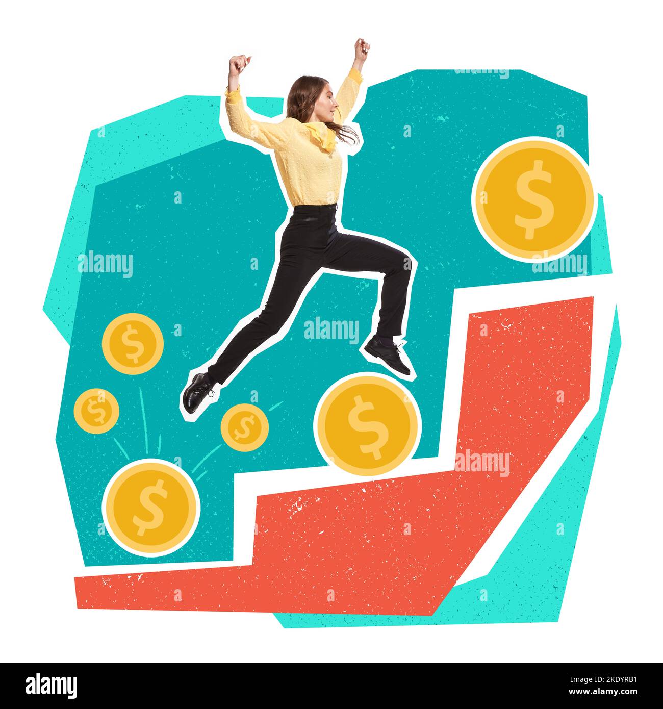 Contemporary art collage. Creative design. Young motivated woman ...