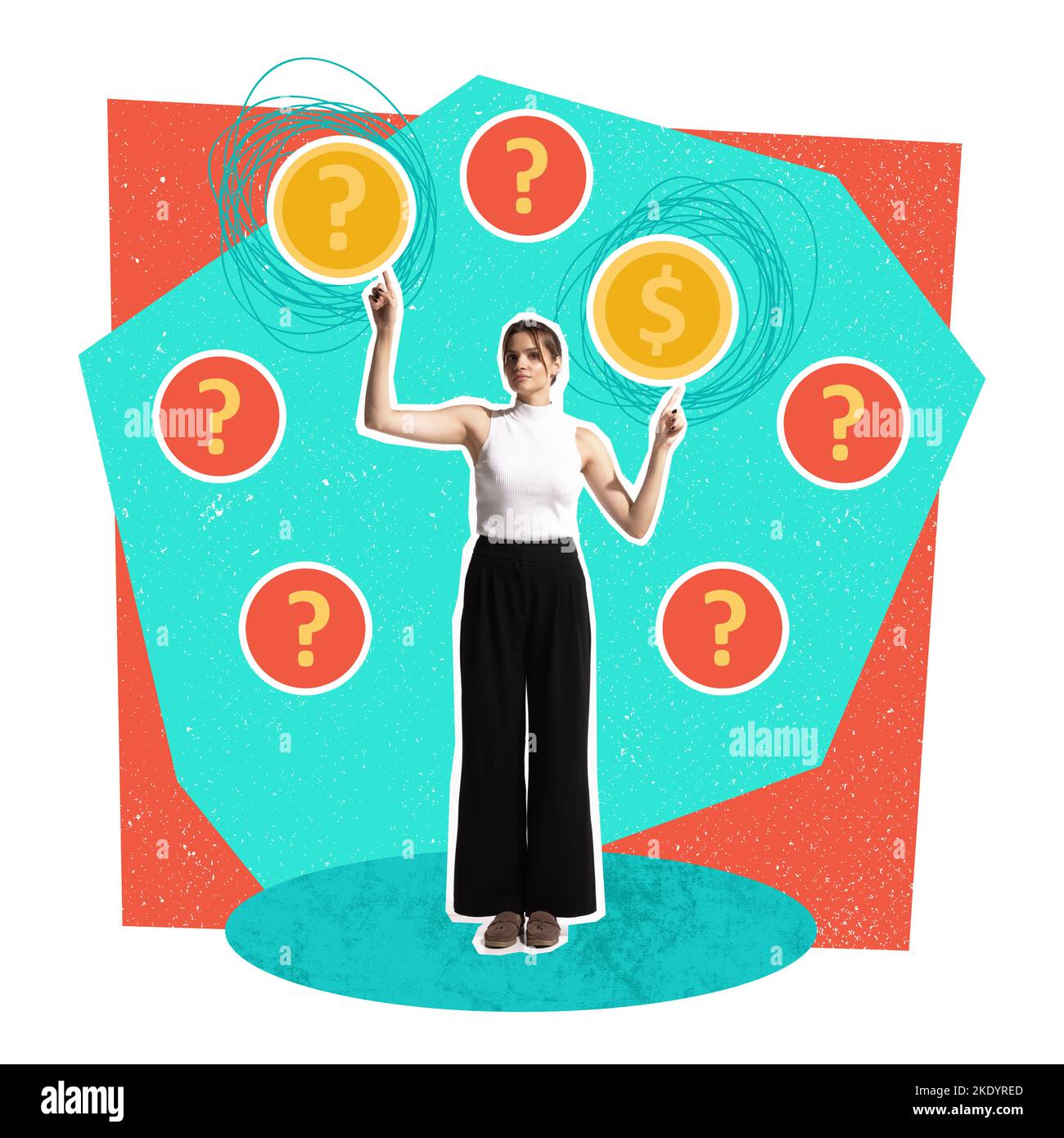 Contemporary art collage. Creative design. Office manager, woman with ...