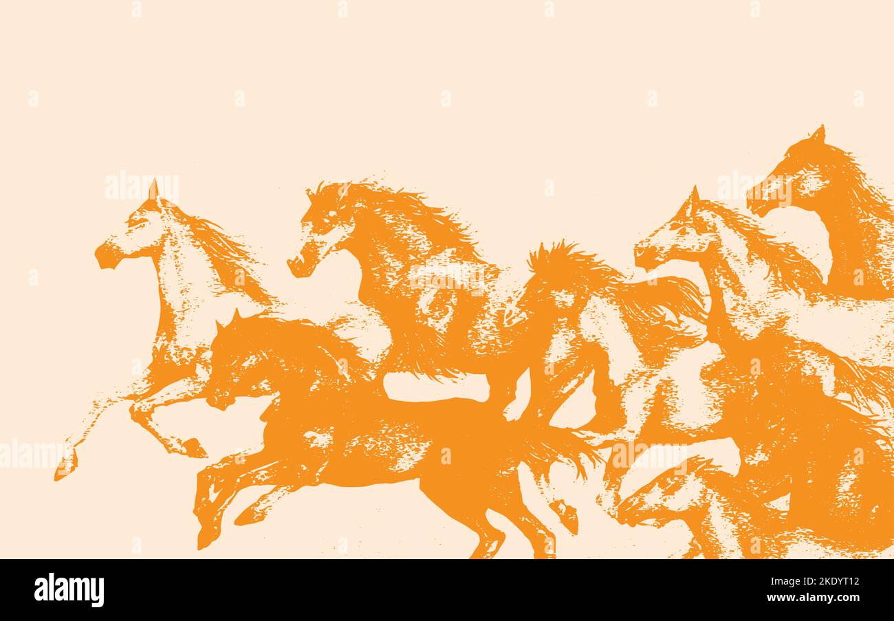 A vector illustration of a group of running horses Stock Vector Image ...