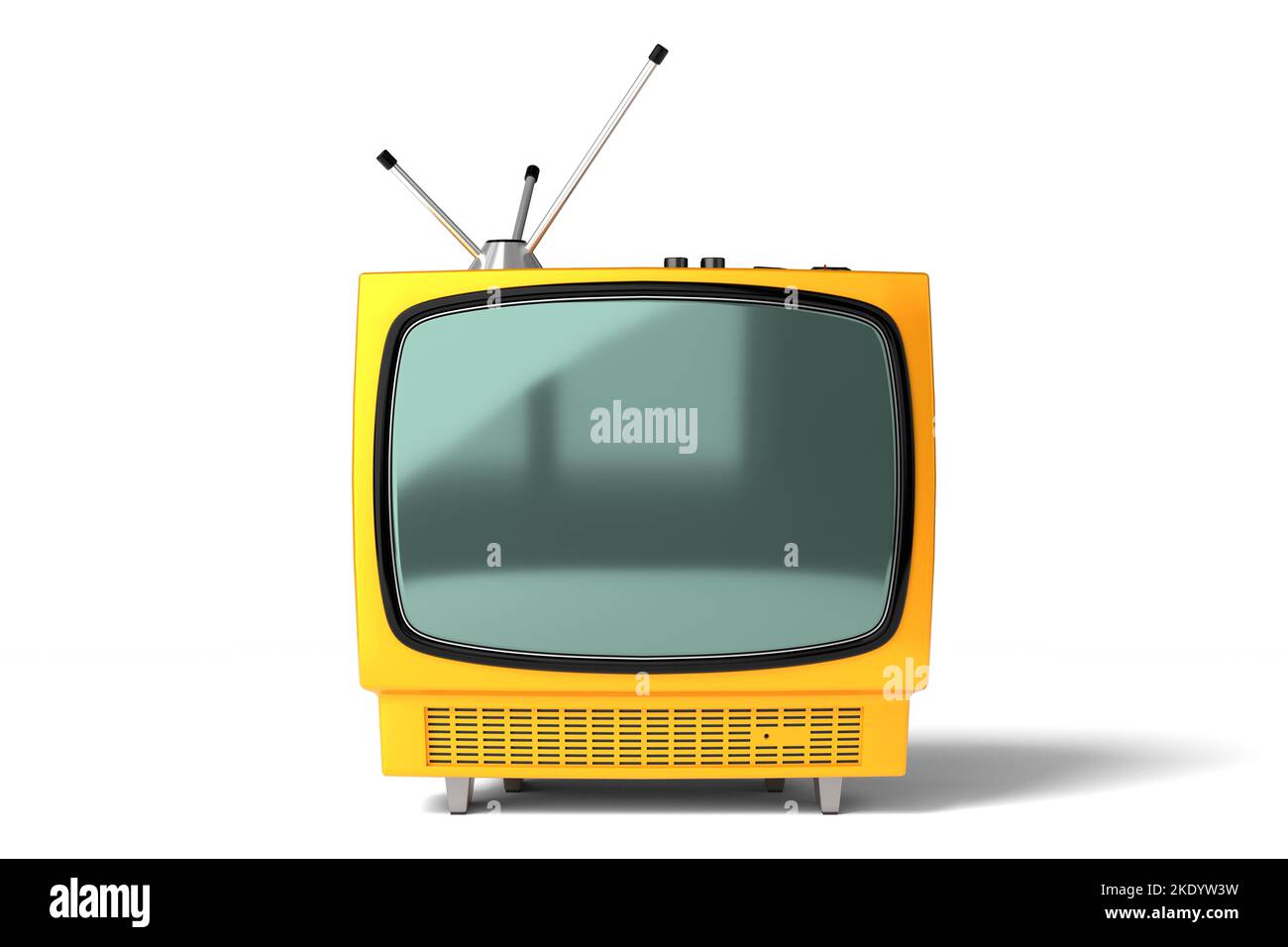 Vintage, retro yellow television set isolated on white background - 3D ...
