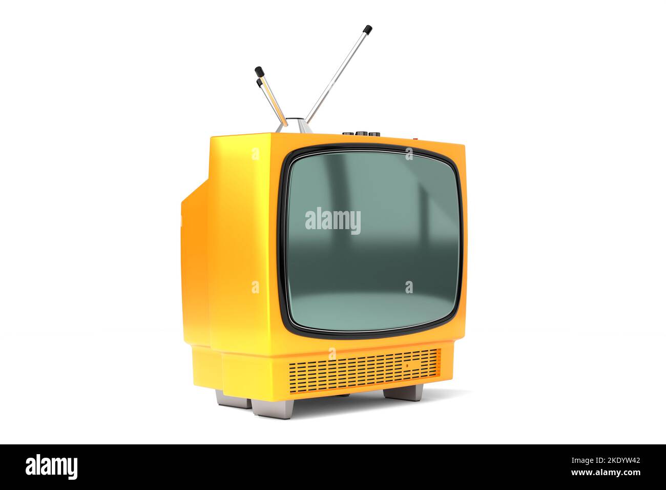 Vintage, retro yellow television set isolated on white background - 3D ...