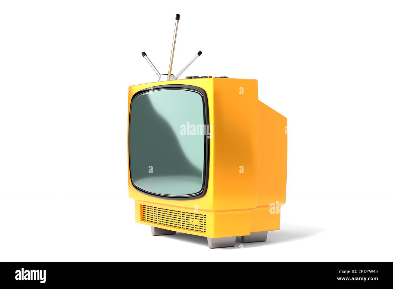 Vintage, retro yellow television set isolated on white background - 3D ...