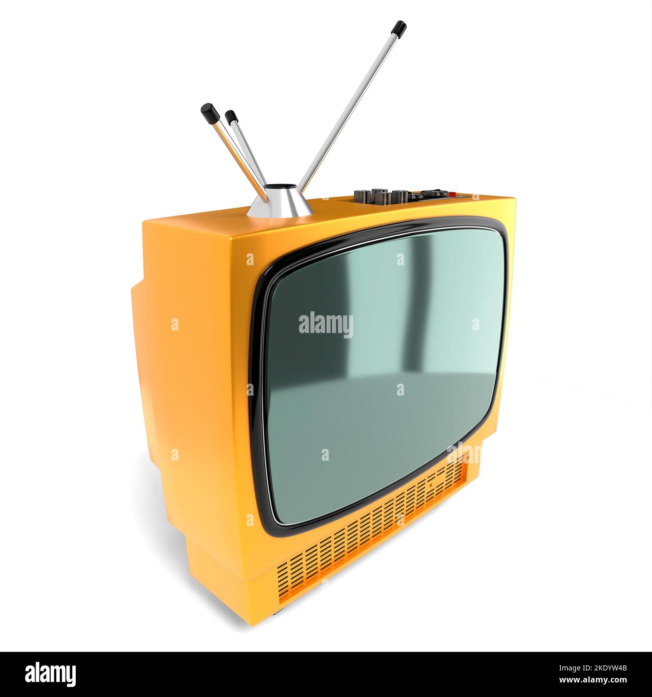 Vintage, retro yellow television set isolated on white background - 3D ...