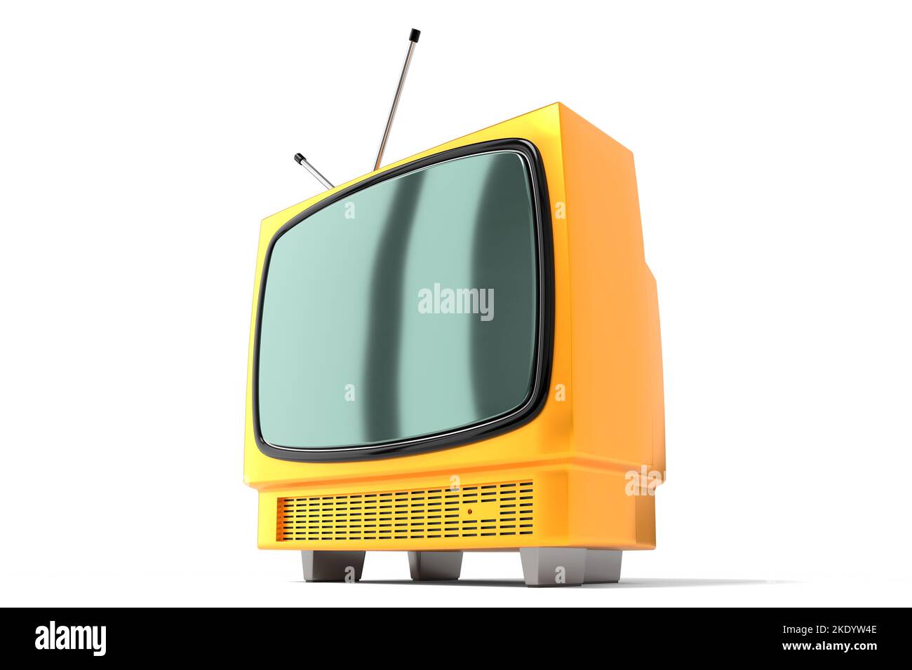 Vintage, retro yellow television set isolated on white background - 3D ...