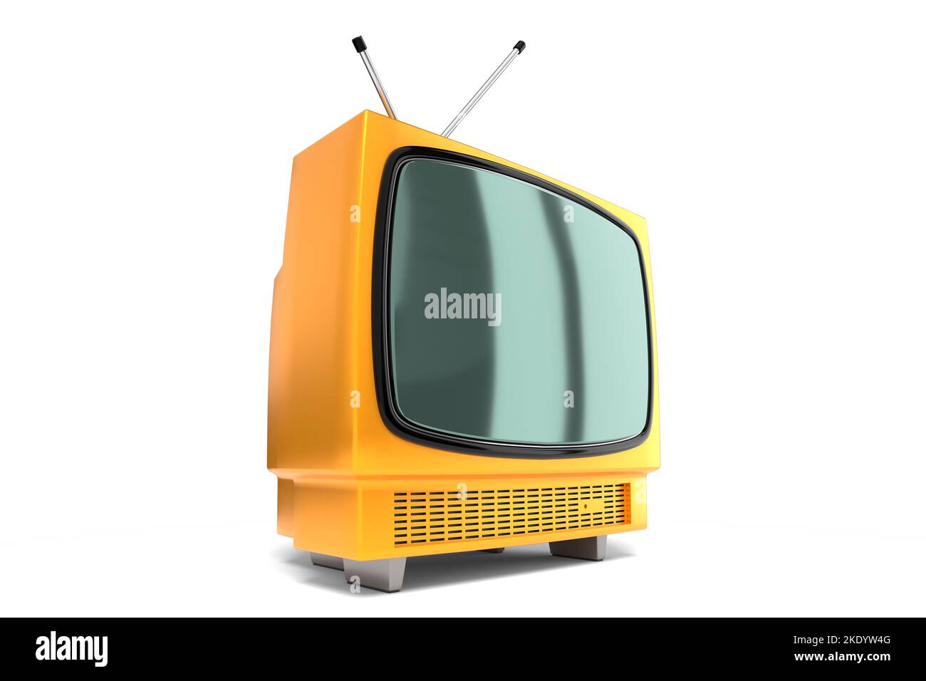 Vintage, retro yellow television set isolated on white background - 3D ...