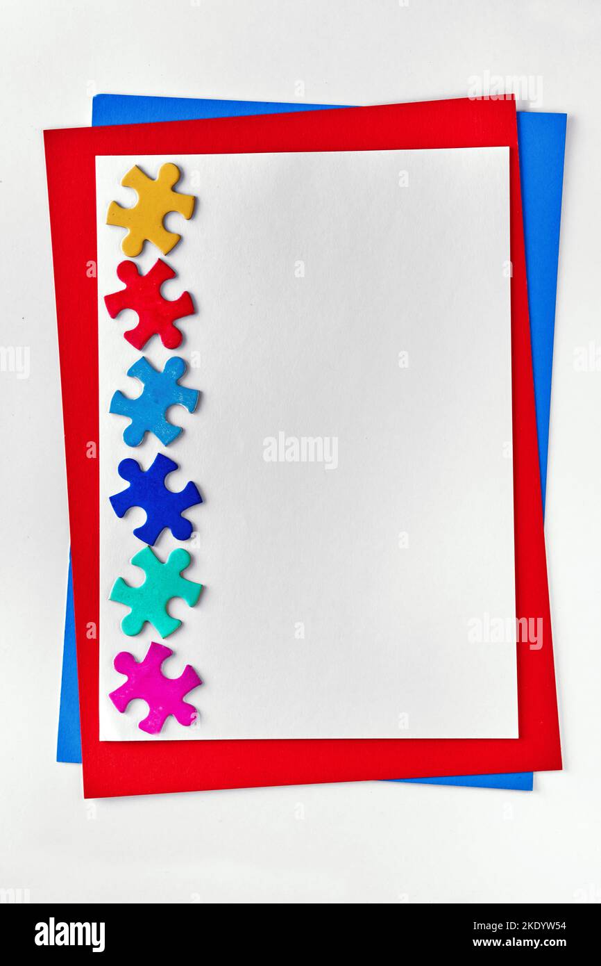 Autism Awareness Day, World Autism Day, frame with puzzle pieces, copy ...