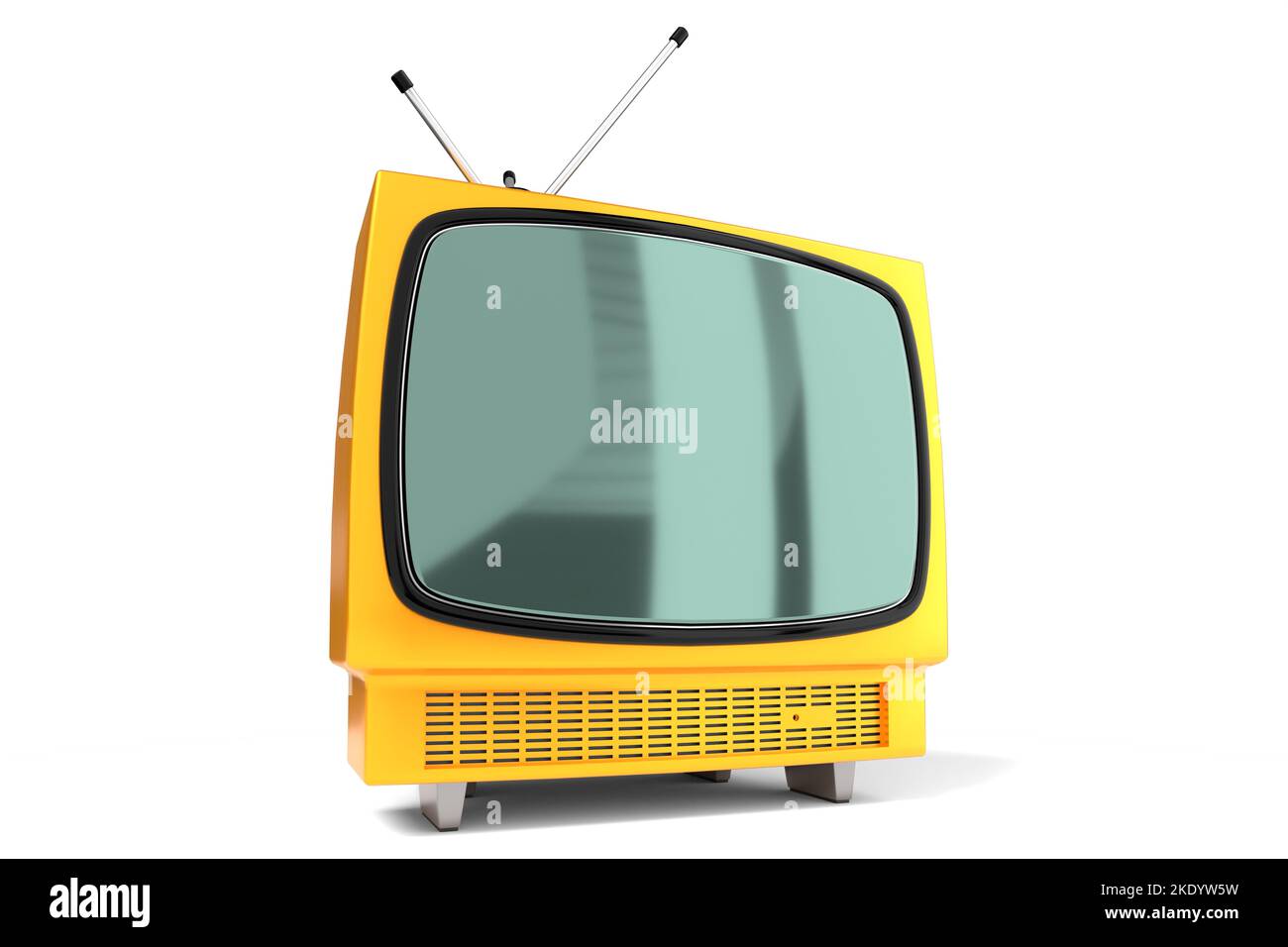 Vintage, retro yellow television set isolated on white background - 3D ...