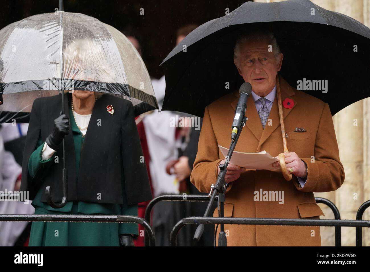 King Charles III and the Queen Consort at the unveiling of a statue of ...