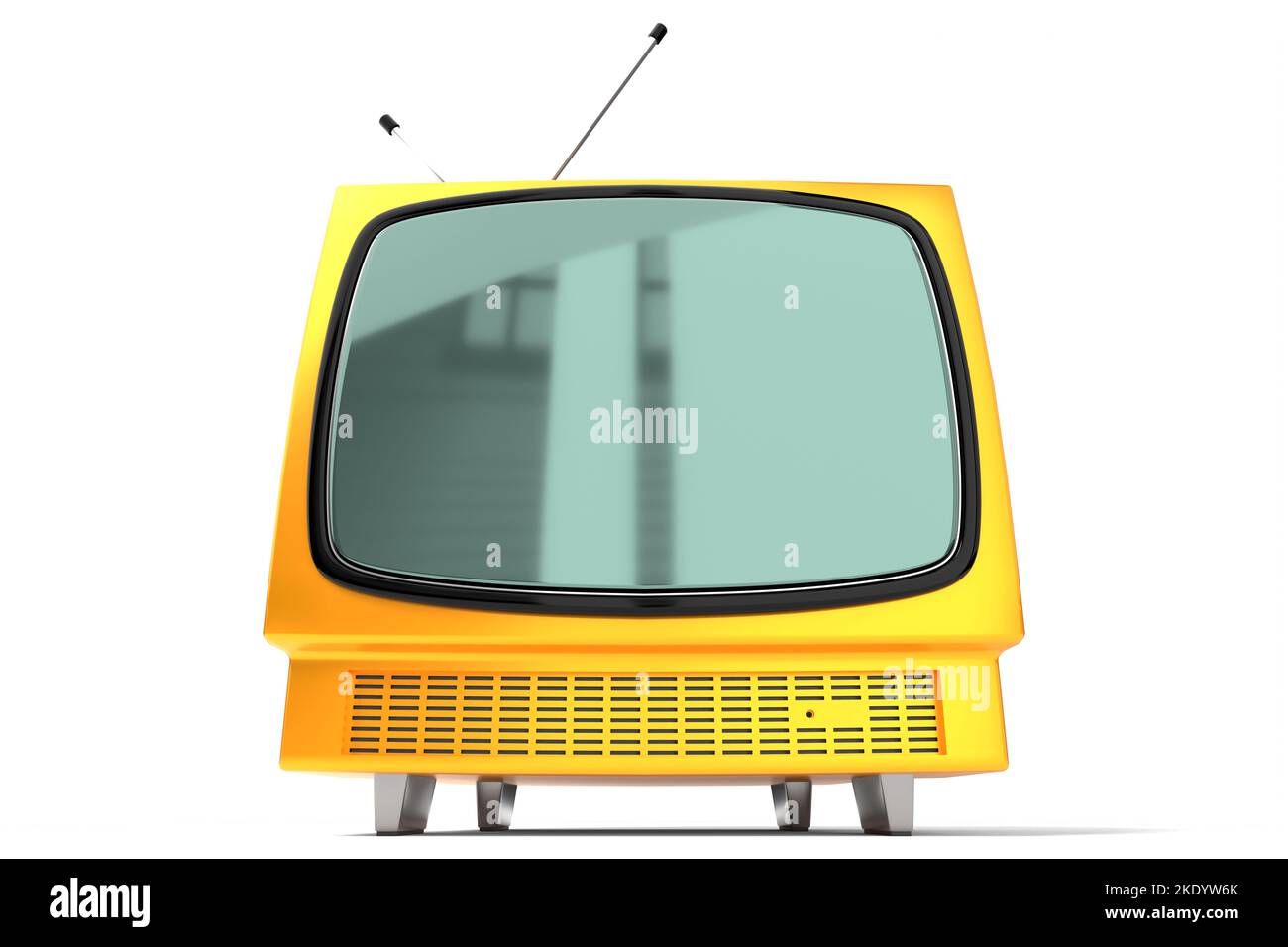 Vintage, retro yellow television set isolated on white background - 3D ...