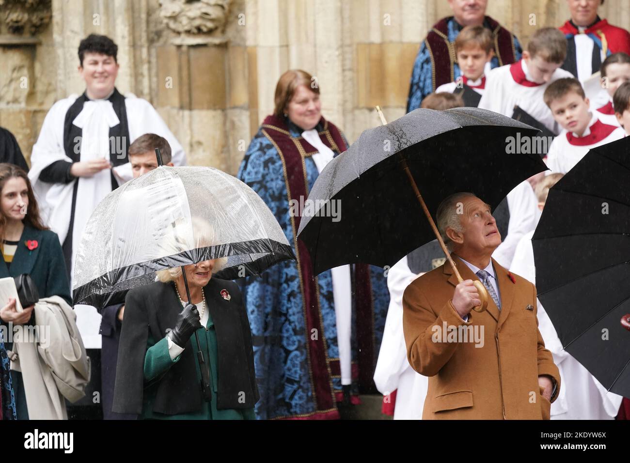 King Charles III and the Queen Consort at the unveiling of a statue of ...