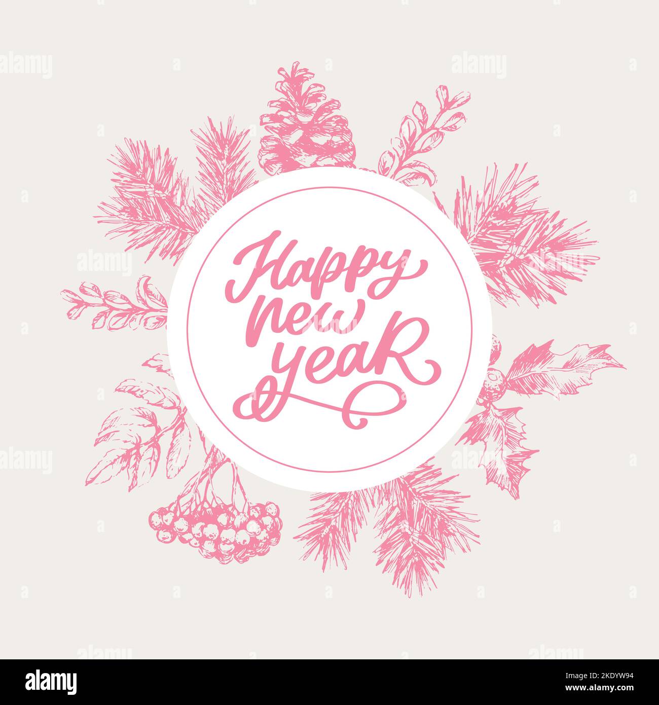 Merry Christmas and Happy New Year Abstract Botanical Card with Square ...