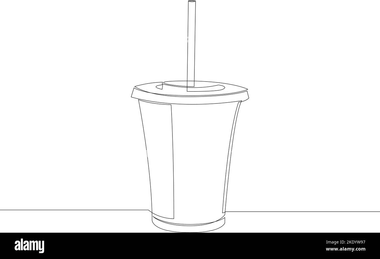 One line glass with straw. Fast food drink. Continuous single line drawing Stock Vector Image ...