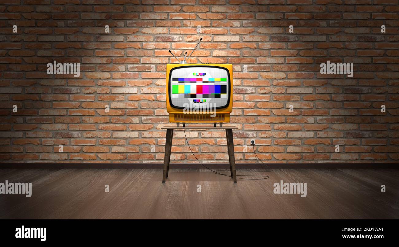 Vintage, retro television set, brick wall - 3D illustration Stock Photo ...