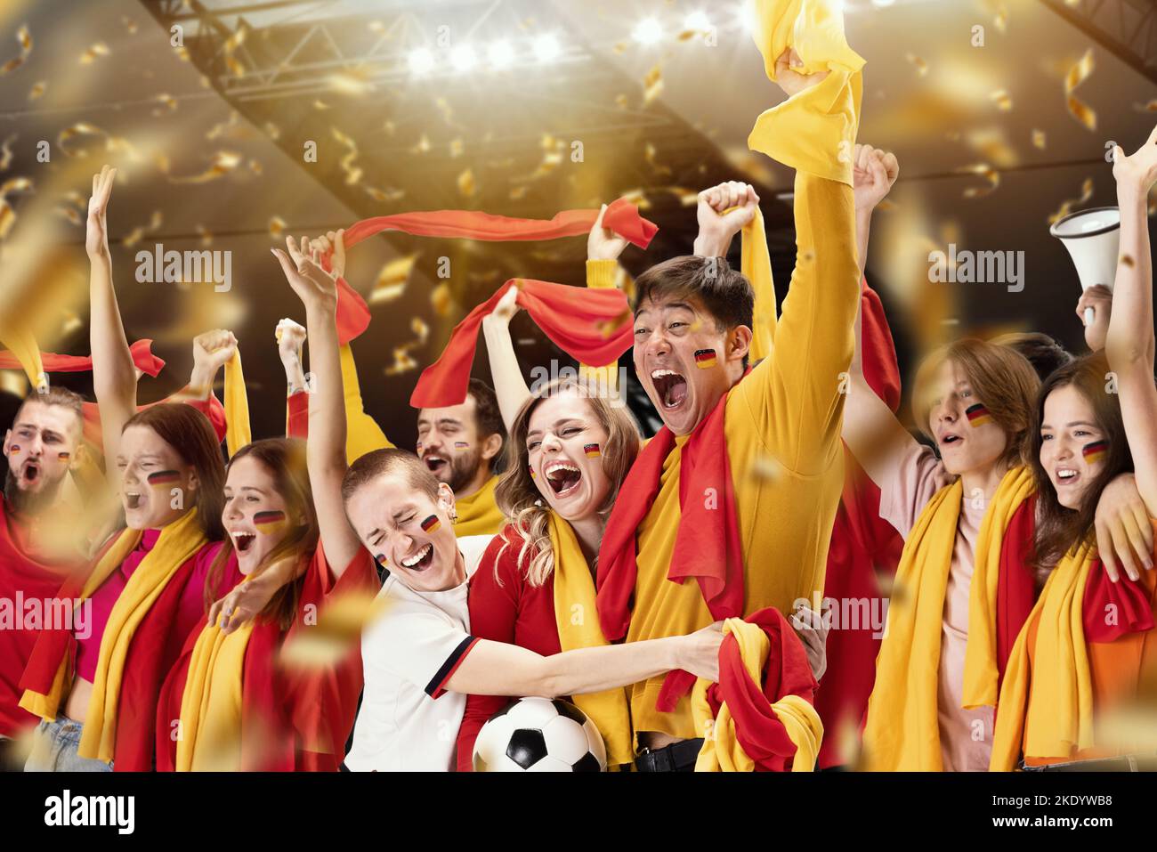 German emotive football soccer fans cheering their team, rejoice goal ...