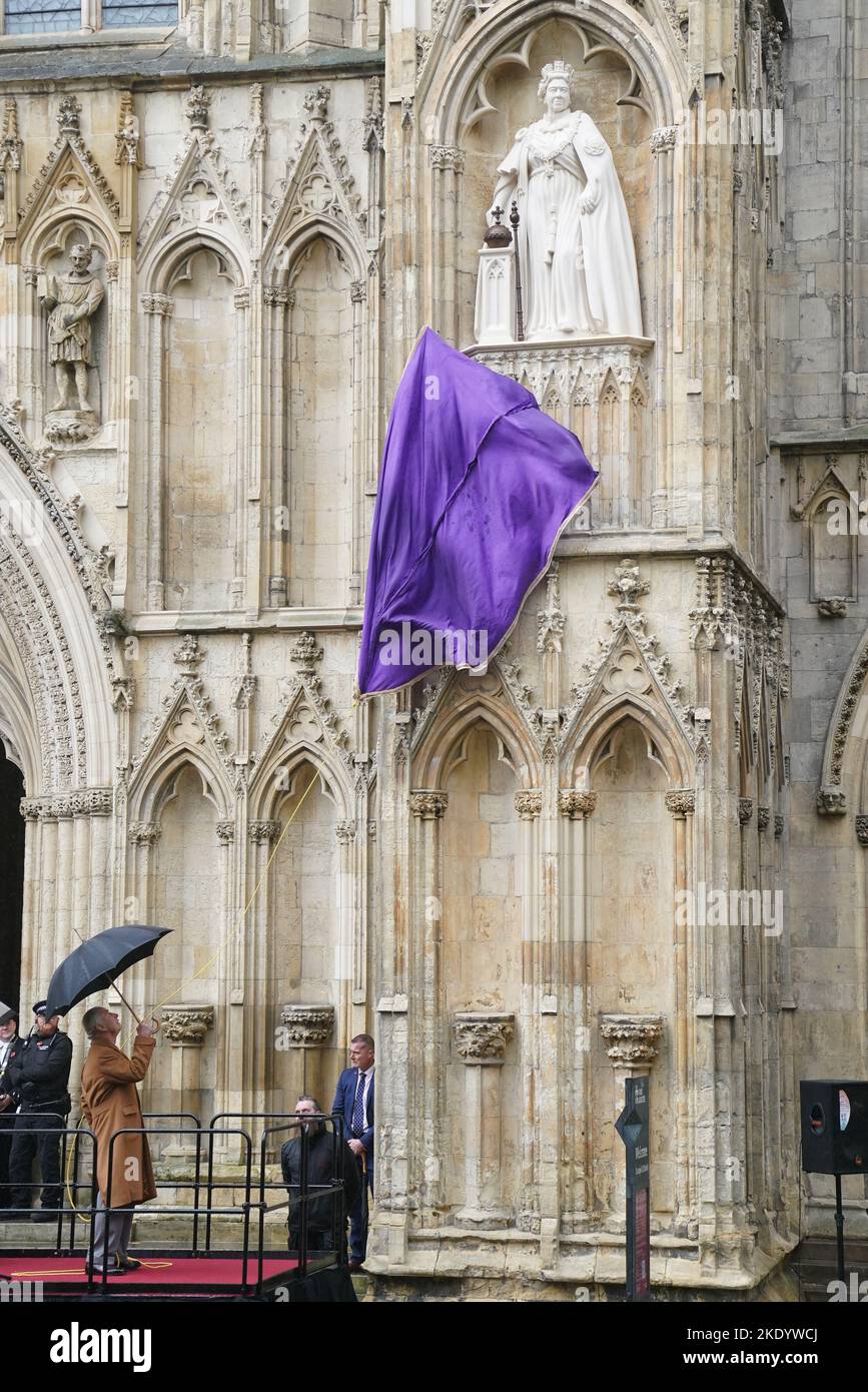 King Charles III at the unveiling of a statue of Queen Elizabeth II at ...