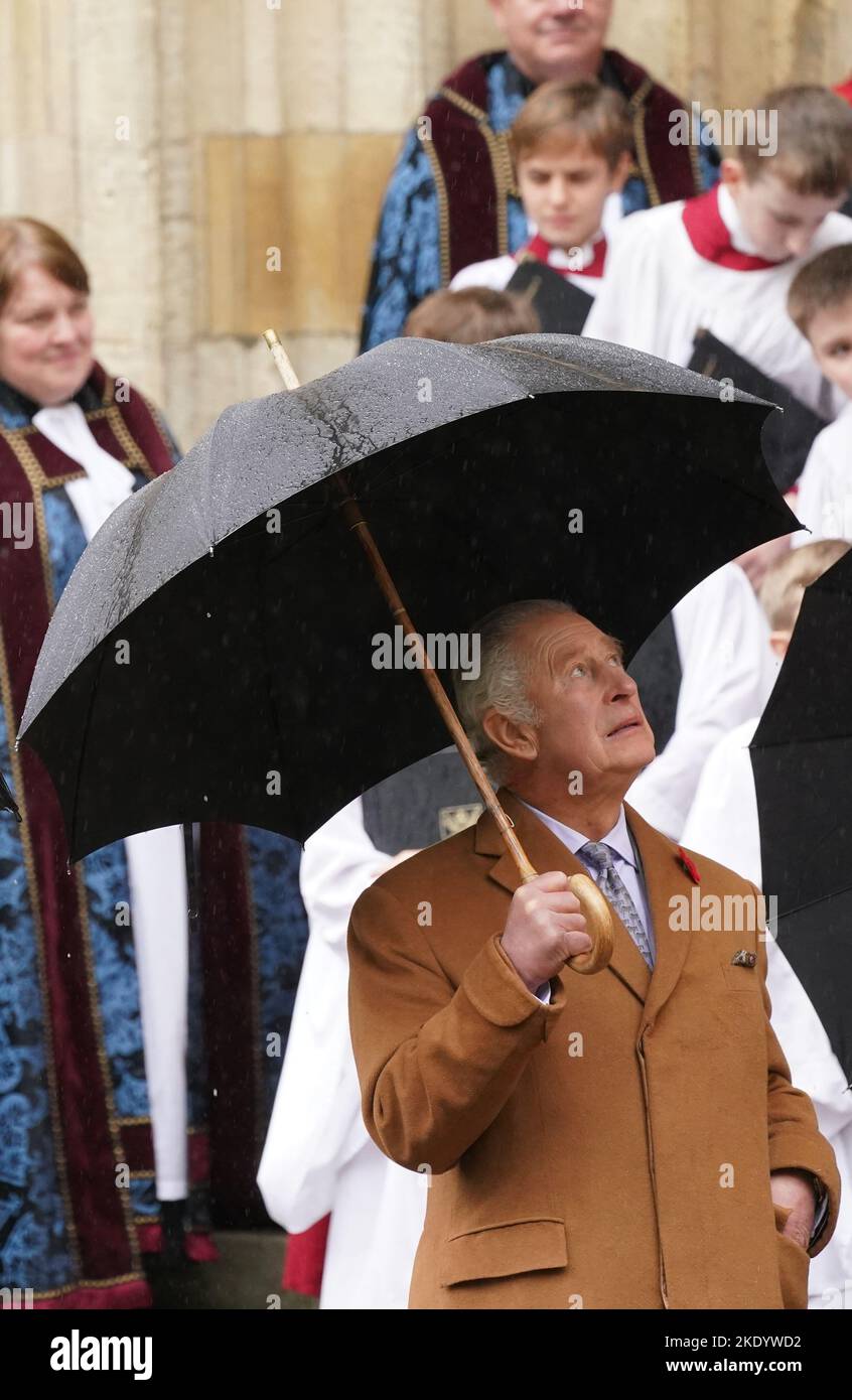King Charles III at the unveiling of a statue of Queen Elizabeth II at ...