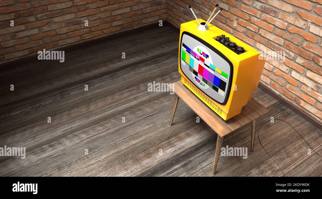 Vintage, retro television set, brick wall - 3D illustration Stock Photo ...