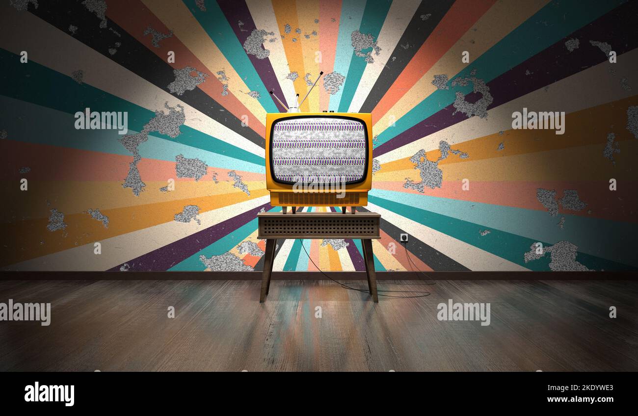 Vintage, retro television set, wallpaper with colorful stripes on ...