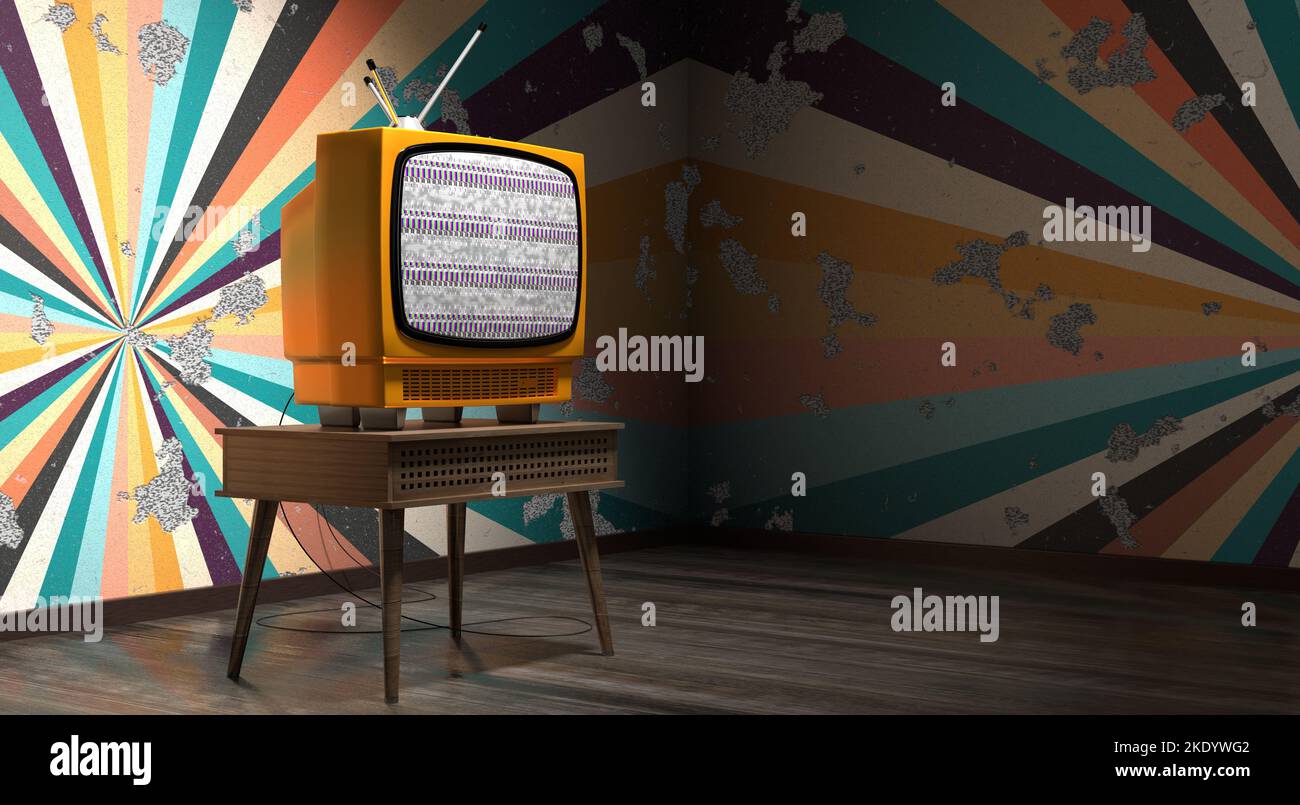 Vintage, retro television set, wallpaper with colorful stripes on ...