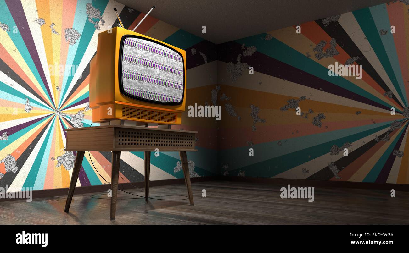 Vintage, retro television set, wallpaper with colorful stripes on ...