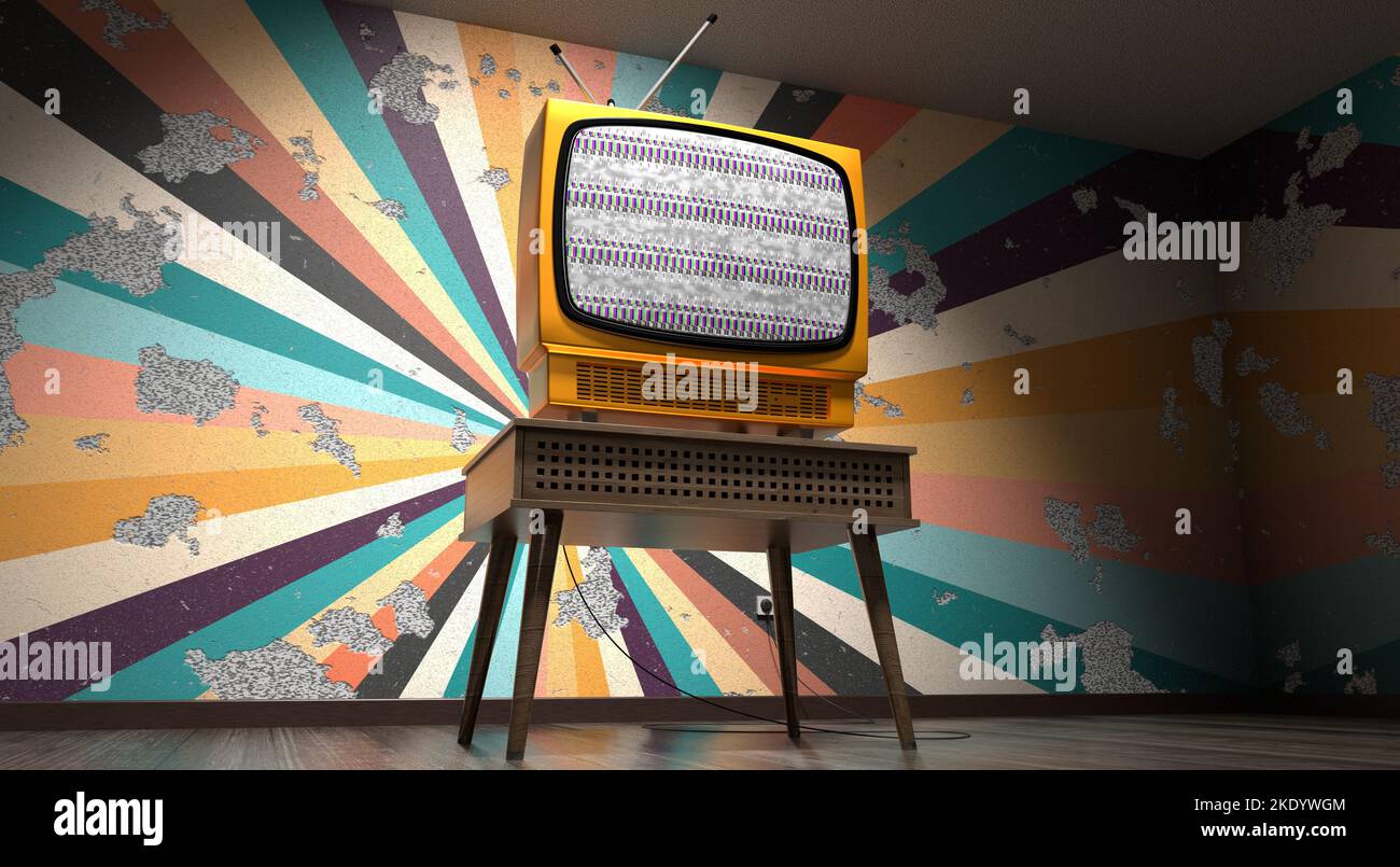 Vintage, retro television set, wallpaper with colorful stripes on ...