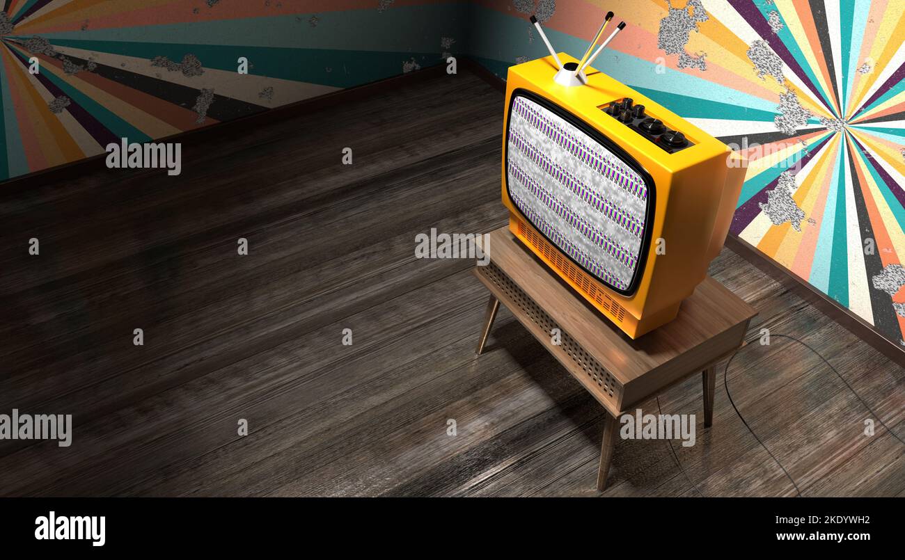Vintage, retro television set, wallpaper with colorful stripes on ...