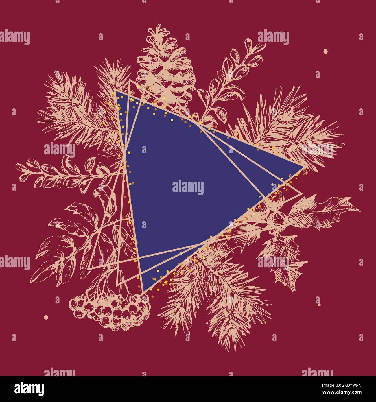 Christmas frame tree gold background. New year Festive background ...