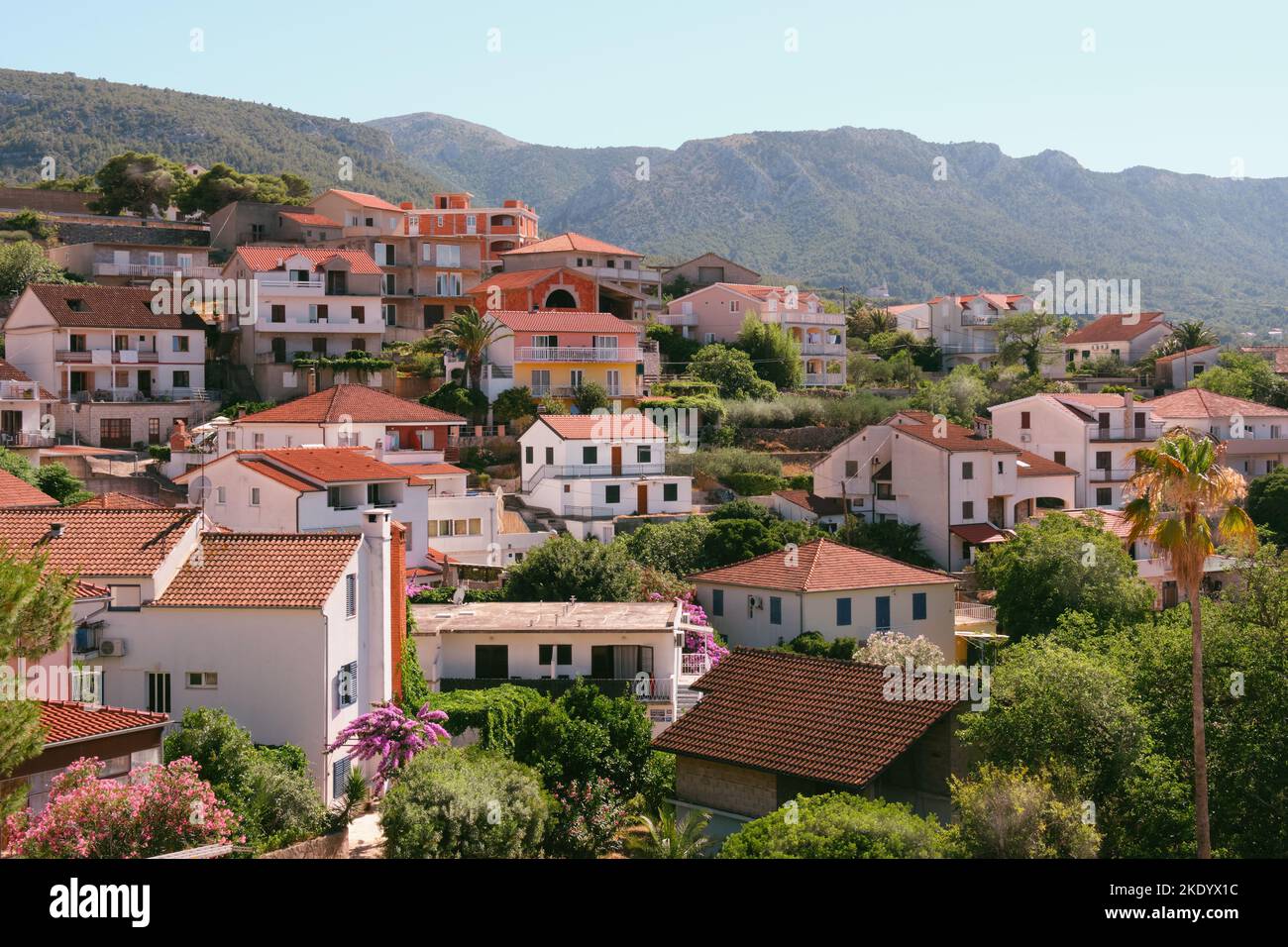 Jelsa, Hvar island in Croatia. The scenic summer day view of the city ...