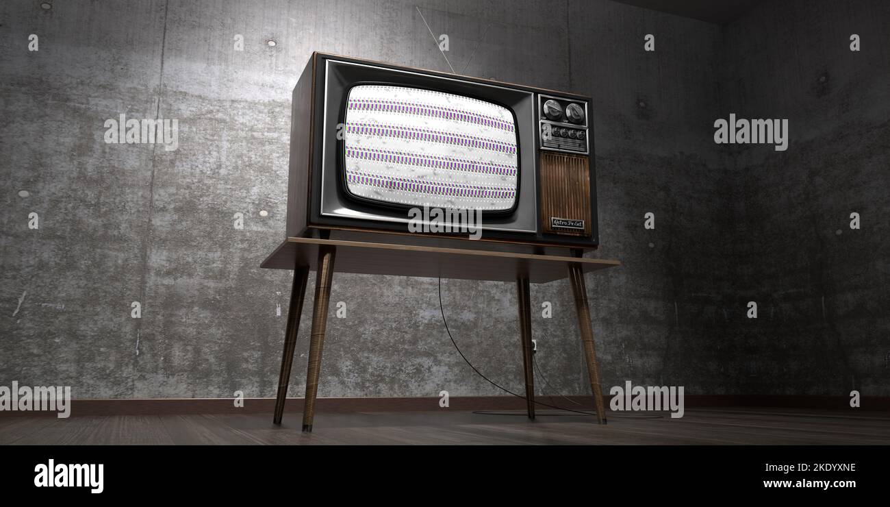Vintage, retro television set, concrete wall - 3D illustration Stock ...