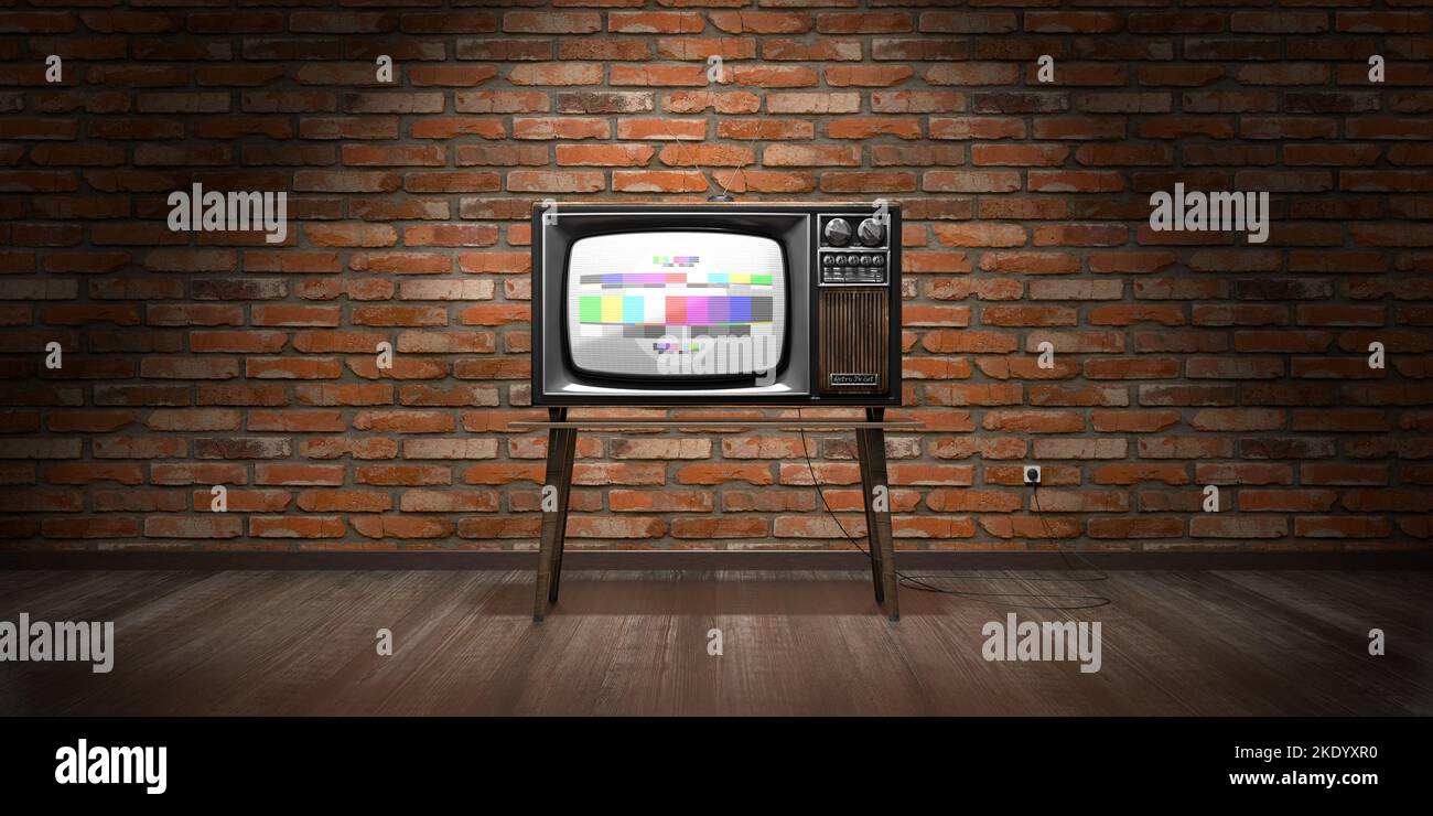 Vintage, retro television set, brick wall - 3D illustration Stock Photo ...