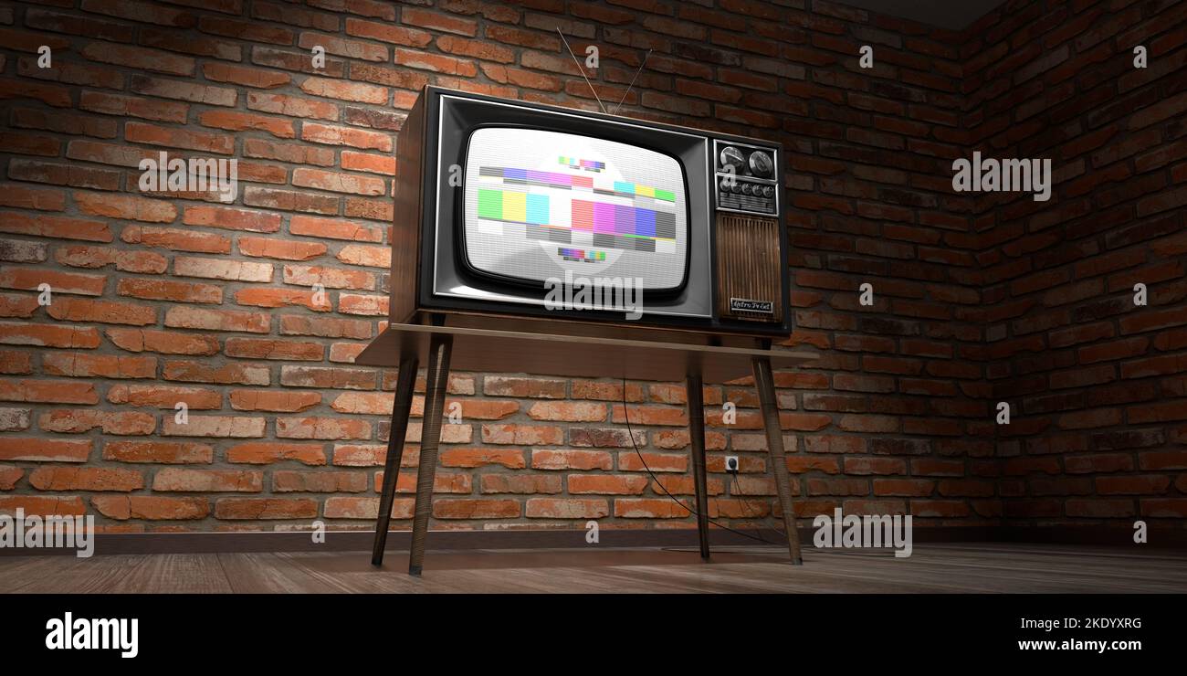 Vintage, retro television set, brick wall - 3D illustration Stock Photo ...