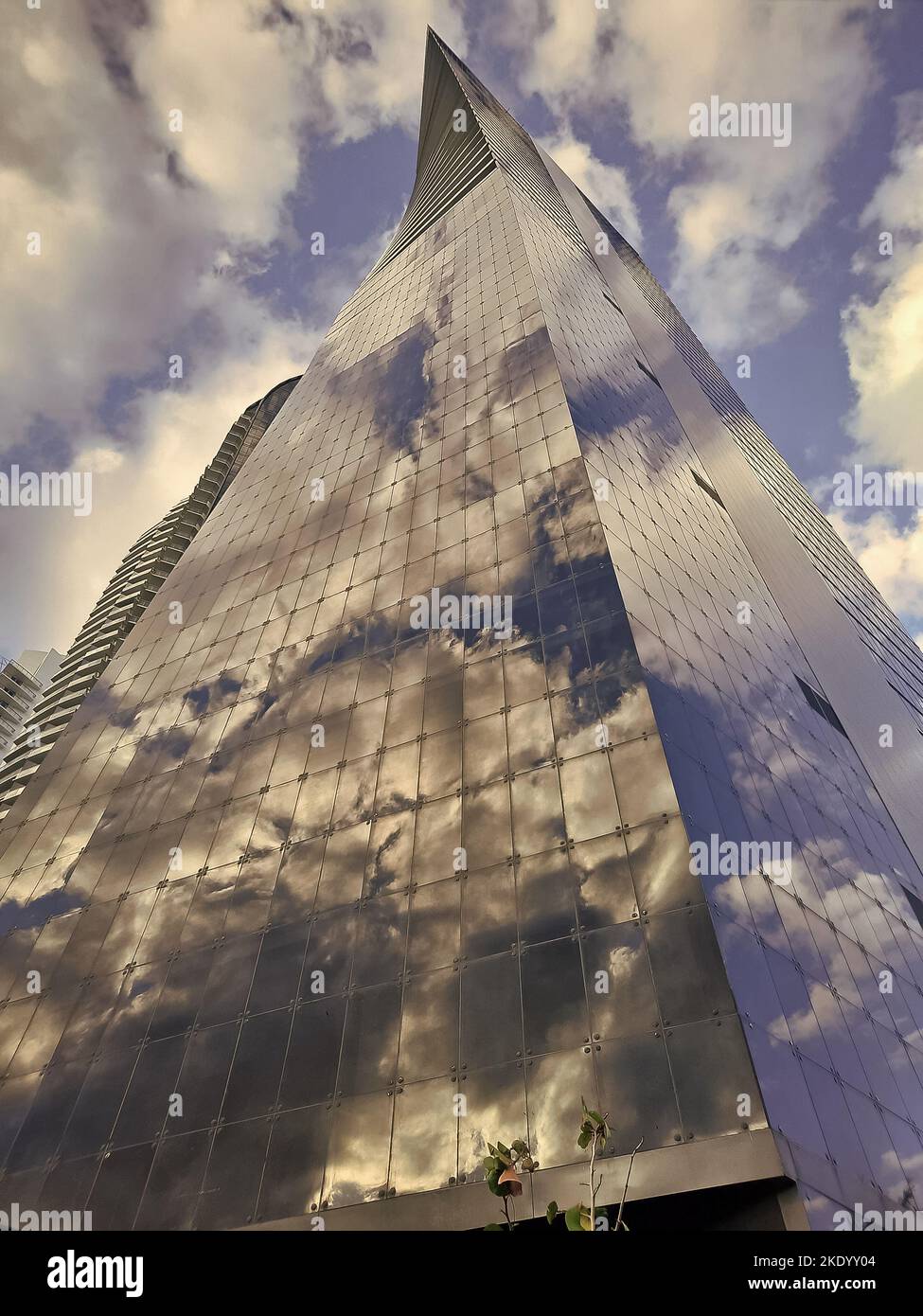 Modern glass-and-steel towerblock architecture on cloudy sky in city of ...