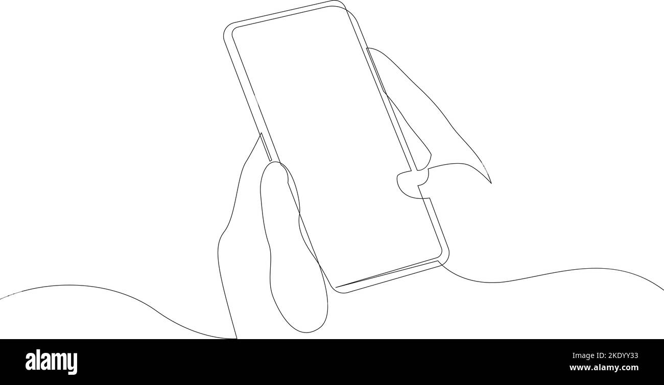 Continuous one line drawing of hands holding smartphone. Vector ... Continuous one line drawing of hands holding smartphone. Vector ...