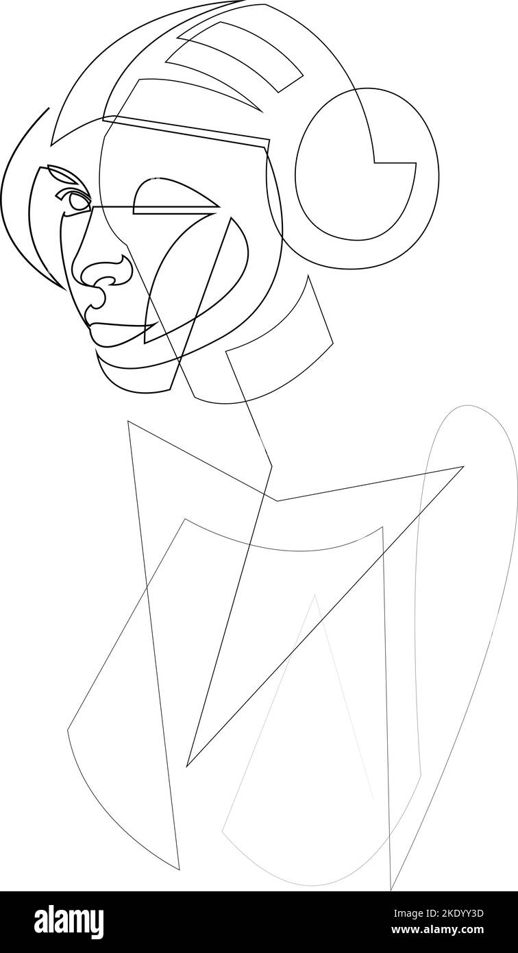 One line female robot design. Hand drawn minimalist style vector ...