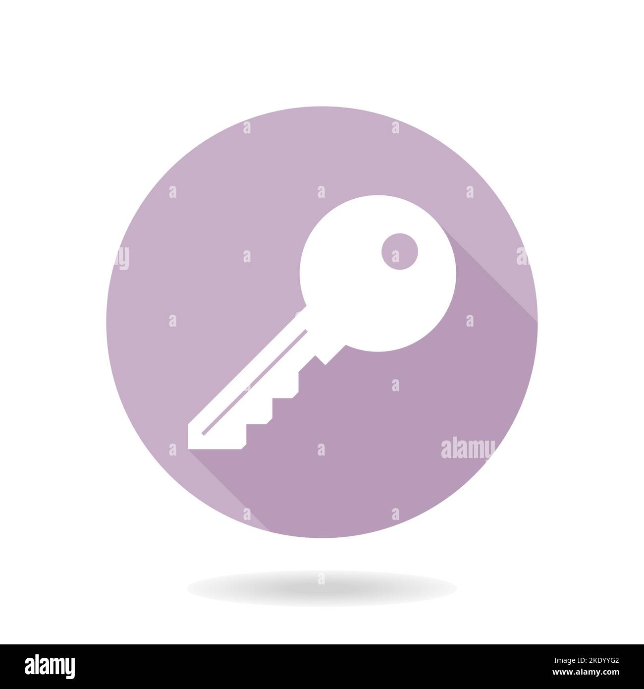 Purple and white vector key icon in the circle. Flat design and long ...