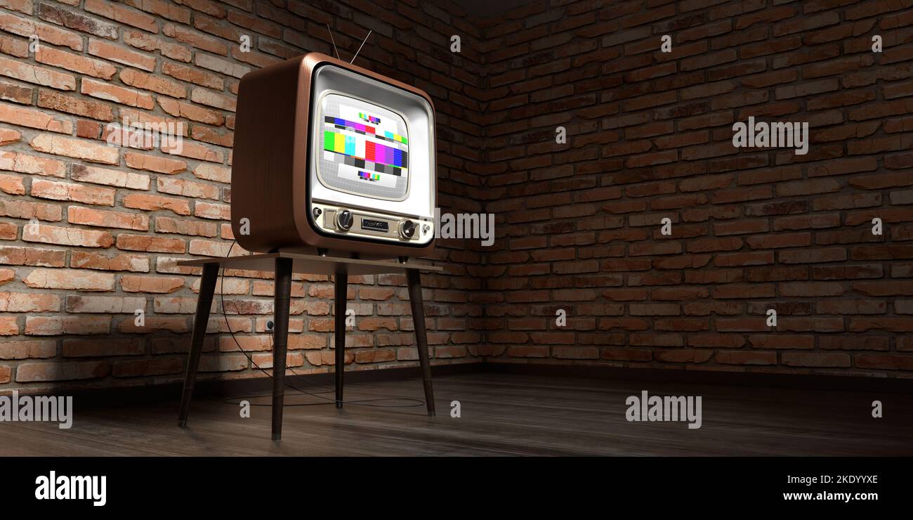 Vintage, retro television set, brick wall - 3D illustration Stock Photo ...