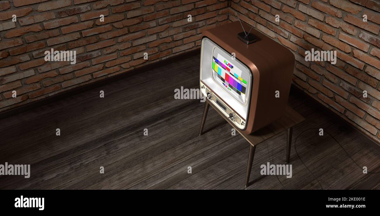 Vintage, retro television set, brick wall - 3D illustration Stock Photo ...