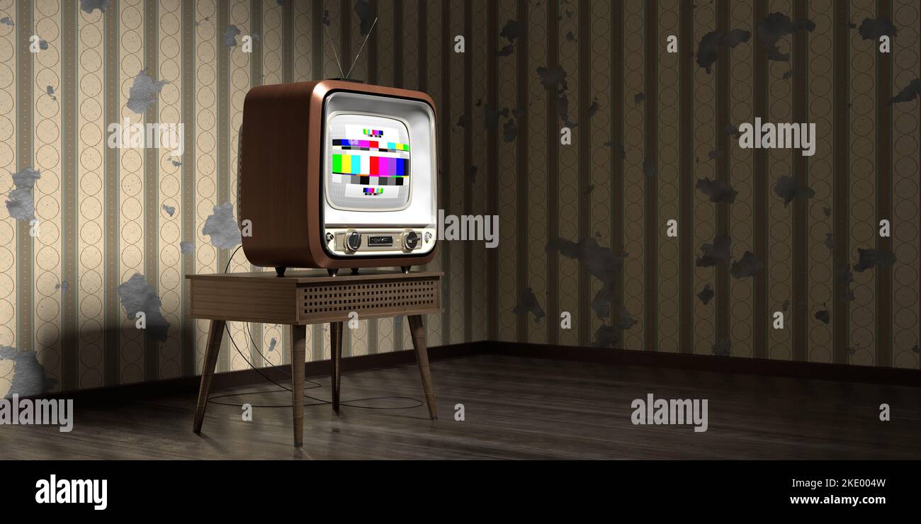 Vintage, retro television set, wallpaper with vertical stripes on ...